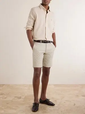 Polo Ralph Lauren Logo-embroidered Houndstooth Cotton-jersey Shirt - Neutrals