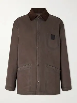 Loewe Corduroy-trimmed Logo-appliquéd Woven Overshirt - Brown