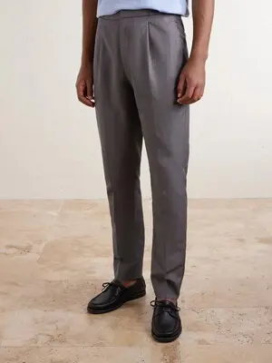 Officine Générale Drew Tapered Pleated Lyocell, Linen And Cotton-blend Trousers