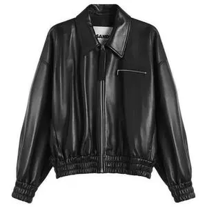 JIL SANDER Leather Bomber Jacket - Black