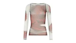 JEAN PAUL GAULTIER Mesh With Long Sleeve Printed Blurry Roses Boat Neck Top - White/grey