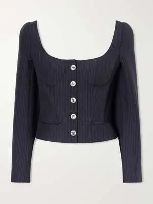Alexander McQueen Cropped Pinstriped Wool And Mohair-blend Jacket - Navy