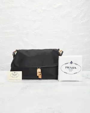 FWRD RENEW Prada Tessuto Flap Shoulder Bag - Black
