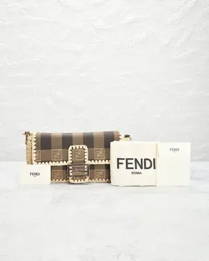 FWRD RENEW Fendi Pequin Baguette Shoulder Bag - Beige