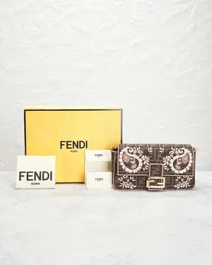 FWRD RENEW Fendi Zucca Embroidered Baguette Shoulder Bag - Brown