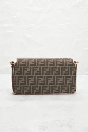 Fendi Zucca Embroidered Baguette Shoulder Bag - Brown