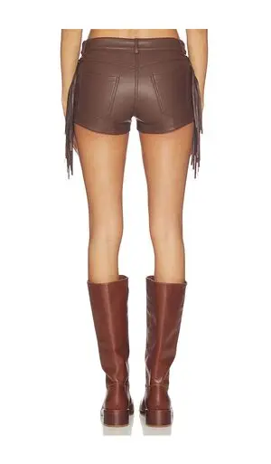 Superdown Faux Leather Fringe Shorts - Brown