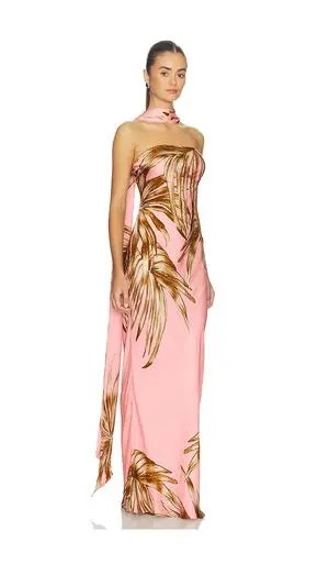 Rococo Sand Strapless Maxi Dress With Scarf - Pink