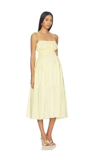 BUMPSUIT Shirred Midi Poplin Dress - Yellow