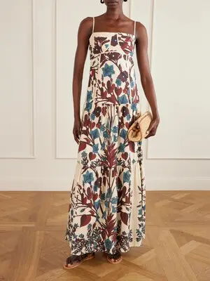 Johanna Ortiz Simbolico Open-back Tiered Floral-print Cotton-poplin Maxi Dress - Multi