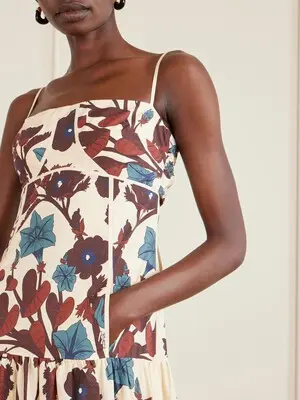 Johanna Ortiz Simbolico Open-back Tiered Floral-print Cotton-poplin Maxi Dress - Multi