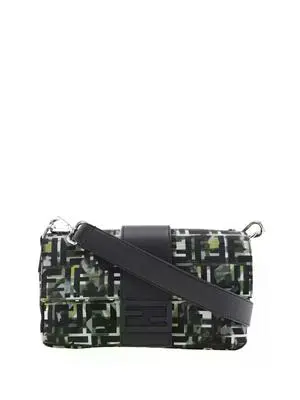 Fendi Zucca Nylon Camouflage Convertible Baguette Satchel - Black