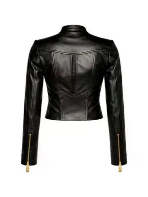 Elisabetta Franchi Leather Zip Embellished Jacket