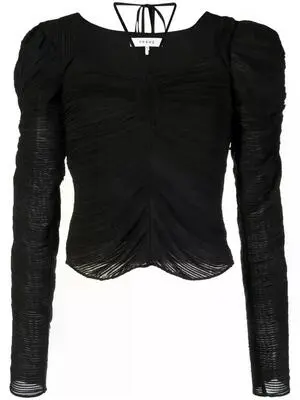 FRAME Gathered Keyhole Tie-neck Top