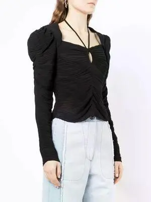 FRAME Gathered Keyhole Tie-neck Top