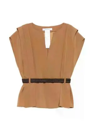 Max Mara Mxmabete Belted V-neck Top - Neutrals