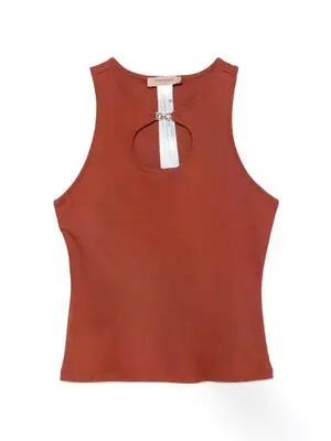 TWINSET Ribbed Keyhole Sleeveless Top - Brown