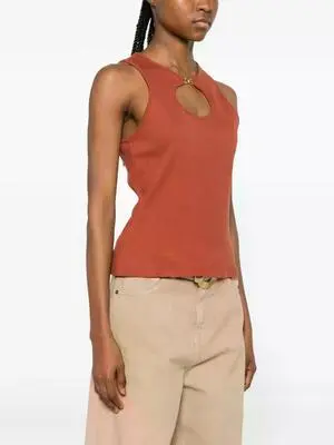 TWINSET Ribbed Keyhole Sleeveless Top - Brown