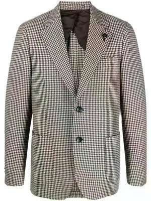 LARDINI Houndstooth-pattern Wool Blazer - Grey