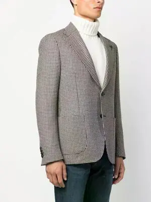 LARDINI Houndstooth-pattern Wool Blazer - Grey