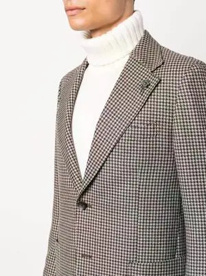 LARDINI Houndstooth-pattern Wool Blazer - Grey