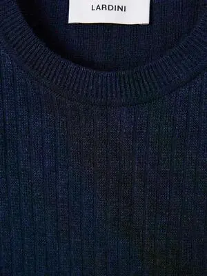 LARDINI Ribbed Knit Crew Neck Short Sleeve T-shirt - Blue