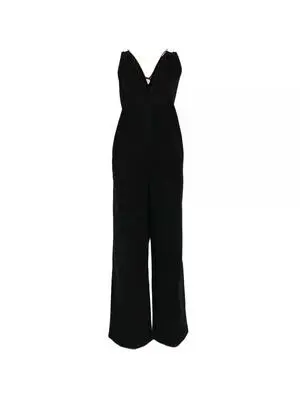 Plan C V-neck Wide Leg Jumpsuit - Black