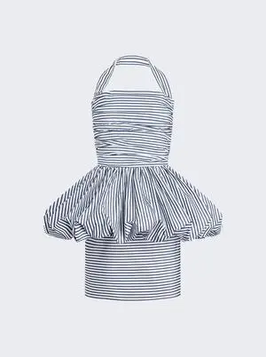PATOU Halterneck Bloomer Mini Dress Offshore Stripes - Blue