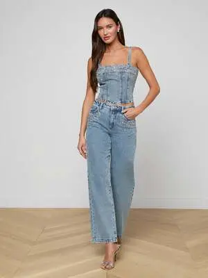 L'Agence Arlin Embellished Denim Tank Top