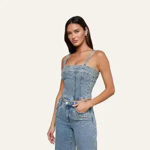 L'Agence Arlin Embellished Denim Tank Top