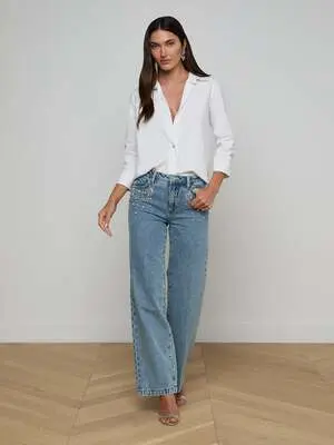 L'Agence Scottie Embellished Wide-leg Jeans