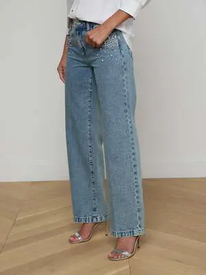 L'Agence Scottie Embellished Wide-leg Jeans
