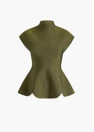 Khaite Andra Peplum Knit Top - Olive