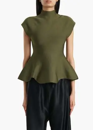 Khaite Andra Peplum Knit Top - Olive
