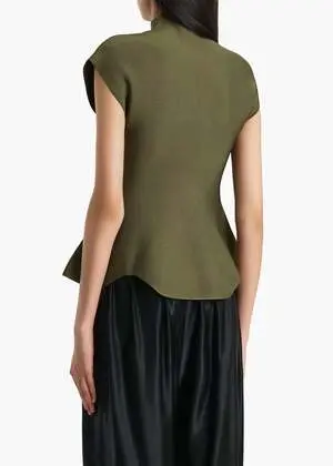 Khaite Andra Peplum Knit Top - Olive
