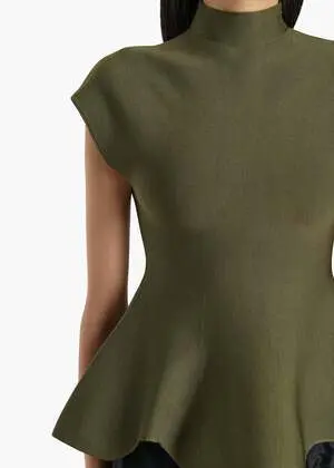 Khaite Andra Peplum Knit Top - Olive