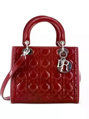 Dior Lady Medium Satchel Cannage Quilt Patent - Red