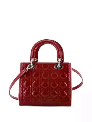 Dior Lady Medium Satchel Cannage Quilt Patent - Red