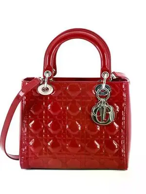 Dior Lady Medium Satchel Cannage Quilt Patent - Red