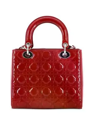 Dior Lady Medium Satchel Cannage Quilt Patent - Red