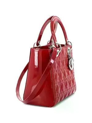 Dior Lady Medium Satchel Cannage Quilt Patent - Red