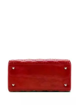 Dior Lady Medium Satchel Cannage Quilt Patent - Red