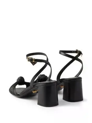 Prada Leather Heeled Sandals With Ankle Strap And Triangle Logo - Black
