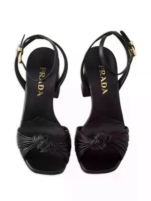 Prada Leather Heeled Sandals With Ankle Strap And Triangle Logo - Black