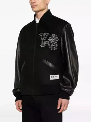 Y3 Embroidered Leather-sleeve Jacket