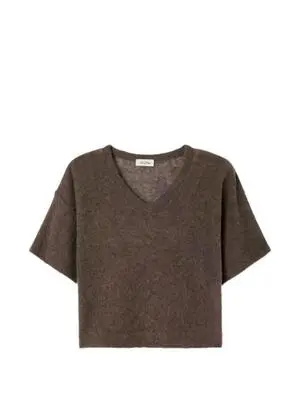 American Vintage Short Sleeve V-neck Wool Jumper - Brown