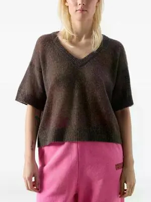 American Vintage Short Sleeve V-neck Wool Jumper - Brown
