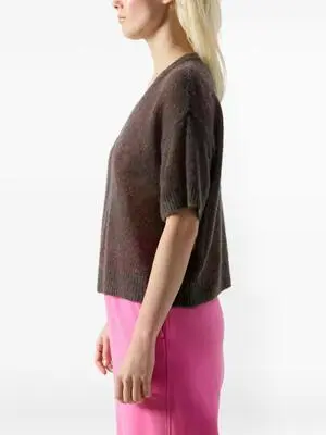 American Vintage Short Sleeve V-neck Wool Jumper - Brown