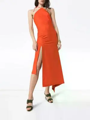 Matériel Asymmetric Hem Halter Dress