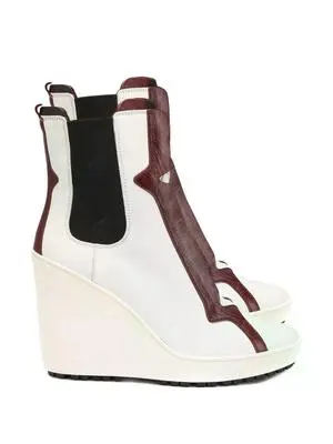Hogan Lace-up Wedge Boots - White